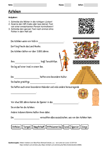 Arbeitsblatt zum Thema "Azteken (einfache Sprache)" | Unterricht.Schule