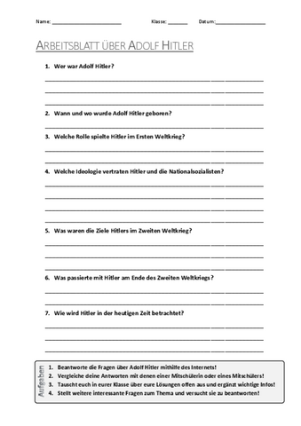 Arbeitsblatt zum Thema "Adolf Hitler" | Unterricht.Schule