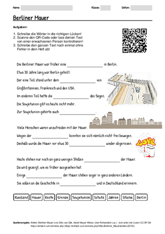 Arbeitsblatt zum Thema "Berliner Mauer (einfache Sprache)" | Unterricht ...