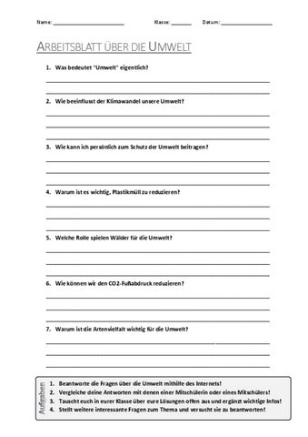 Arbeitsblatt zum Thema "Umwelt" | Unterricht.Schule
