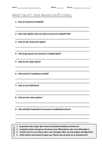 Arbeitsblatt zum Thema "American Football" | Unterricht.Schule