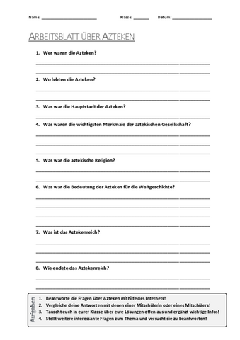Arbeitsblatt zum Thema "Azteken" | Unterricht.Schule