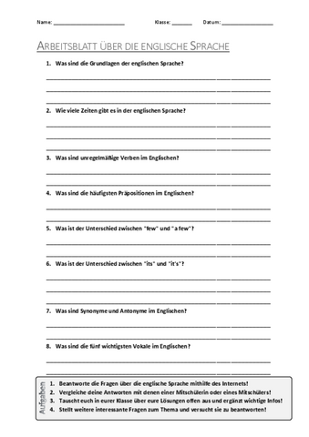 Arbeitsblatt zum Thema "Englische Sprache" | Unterricht.Schule