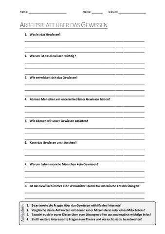 Arbeitsblatt zum Thema "Gewissen" | Unterricht.Schule