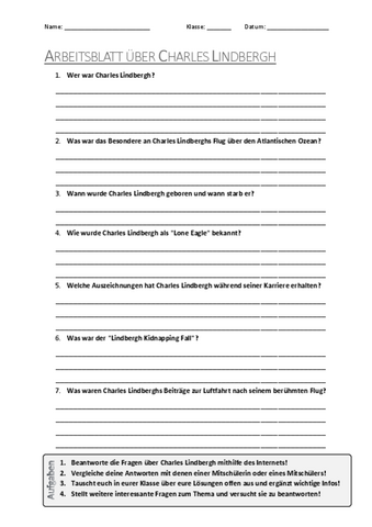 Arbeitsblatt zum Thema "Charles Lindbergh" | Unterricht.Schule