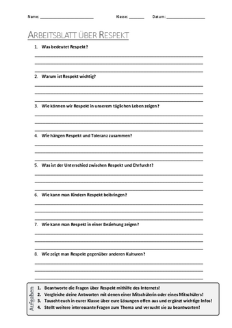 Arbeitsblatt zum Thema "Respekt" | Unterricht.Schule