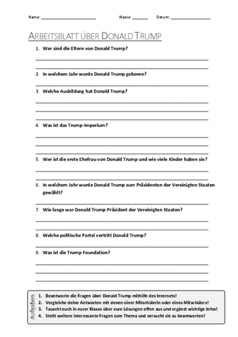 Arbeitsblatt zum Thema "Donald Trump" | Unterricht.Schule